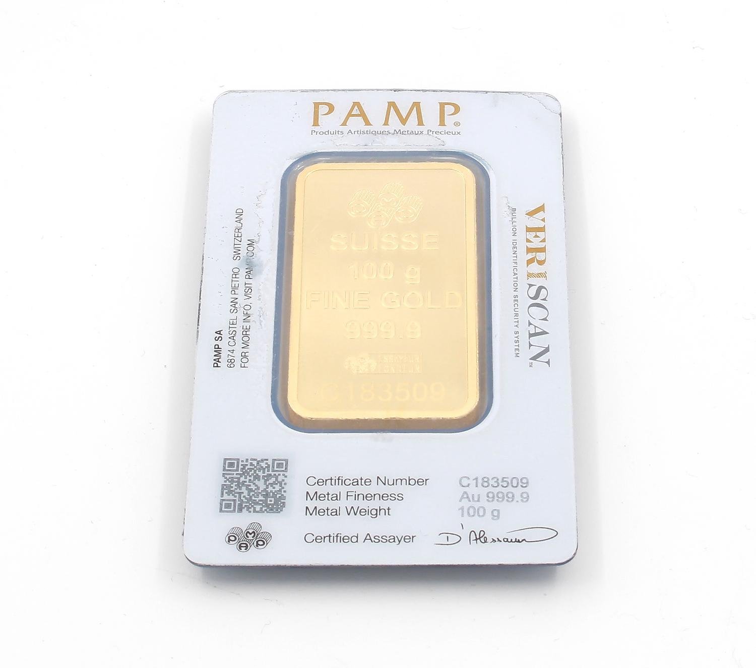 Guldtacka 100g Pamp 24k guld 999,9.